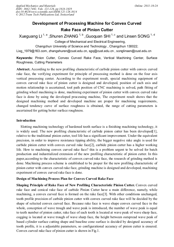 Development of Processing Machine for Convex Curved Rake Face of Pinion ...