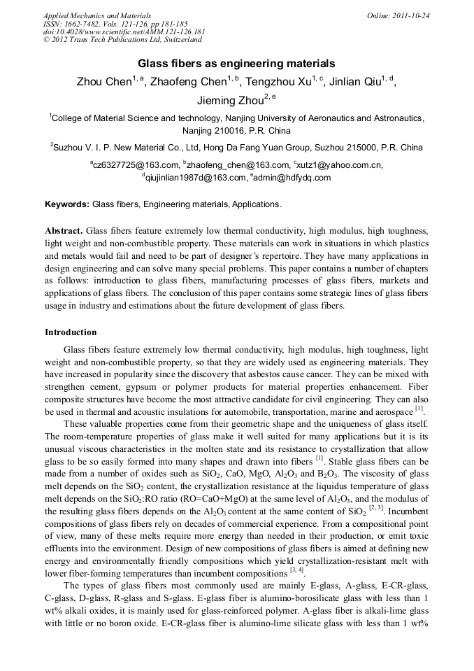 Glass Fibers as Engineering Materials | Scientific.Net