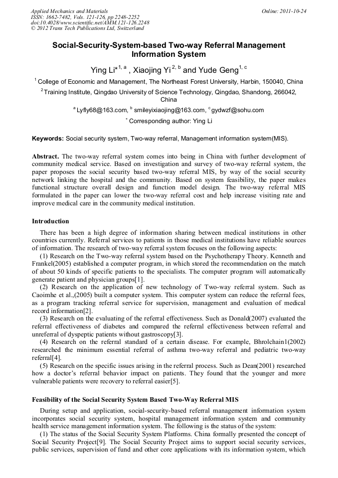 Social-Security-System-Based Two-Way Referral Management Information ...