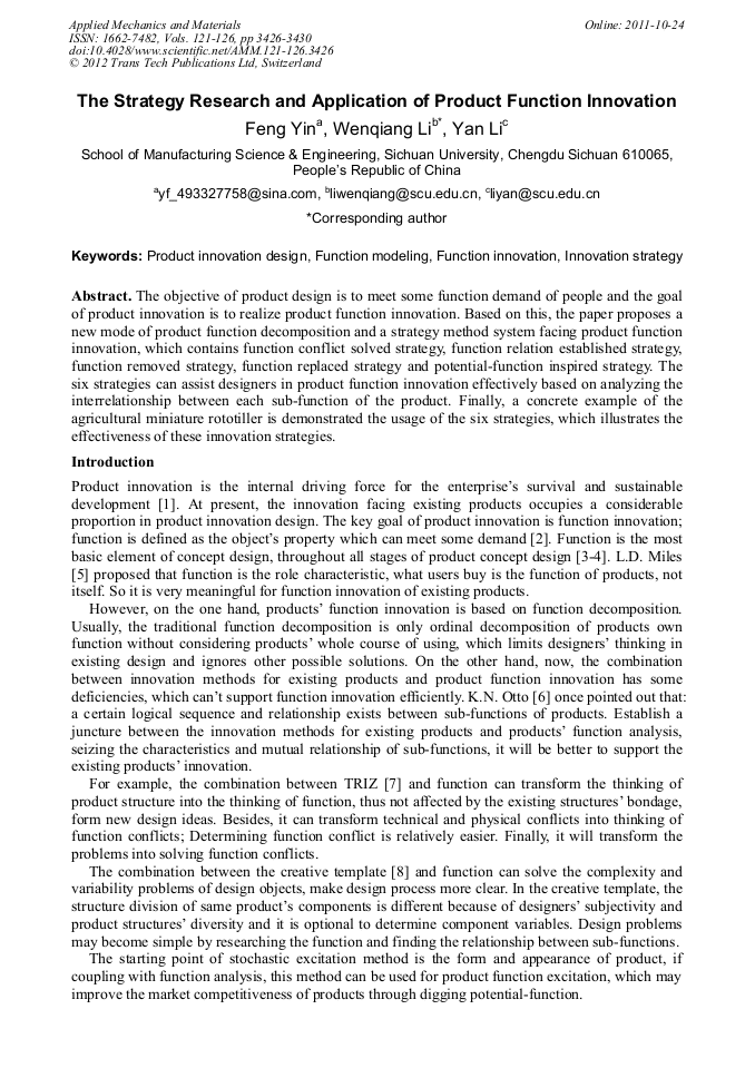 The Strategy Research and Application of Product Function Innovation ...