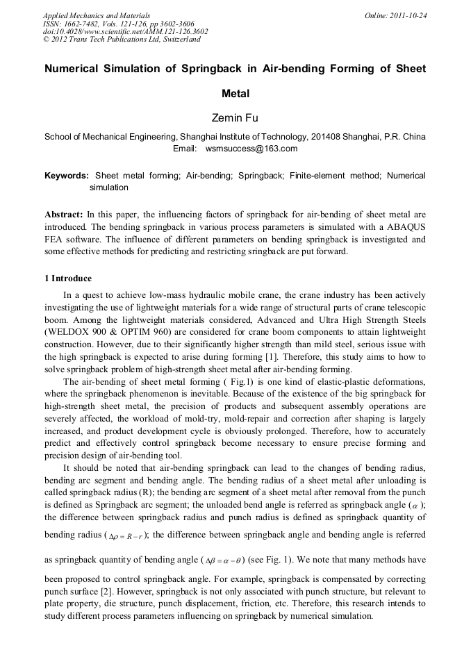 Numerical Simulation of Springback in Air-Bending Forming of Sheet Metal | Scientific.Net
