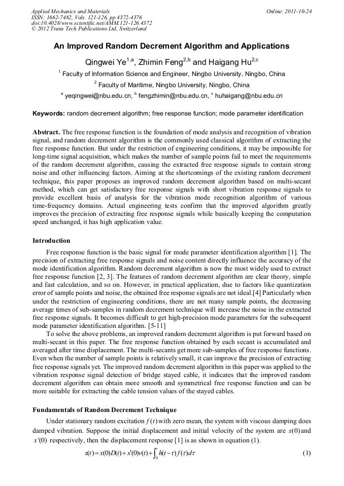 An Improved Random Decrement Algorithm And Applications Scientificnet