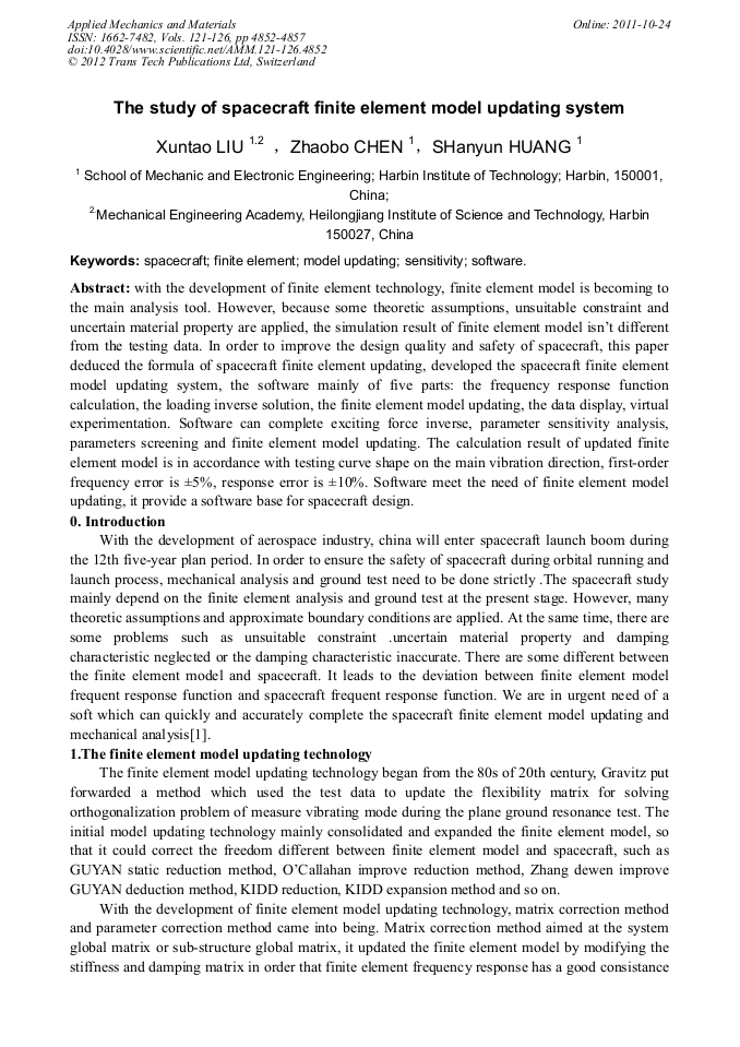 The Study of Spacecraft Finite Element Model Updating System ...