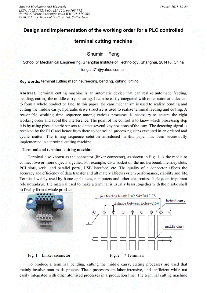 Design and Implementation of the Working Order for a PLC Controlled ...