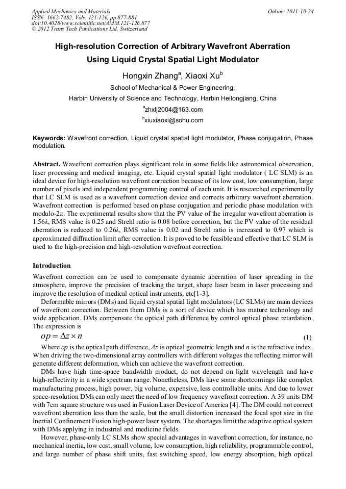 High-Resolution Correction of Arbitrary Wavefront Aberration Using ...