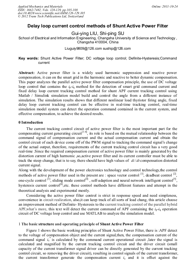 Delay Loop Current Control Methods of Shunt Active Power Filter ...