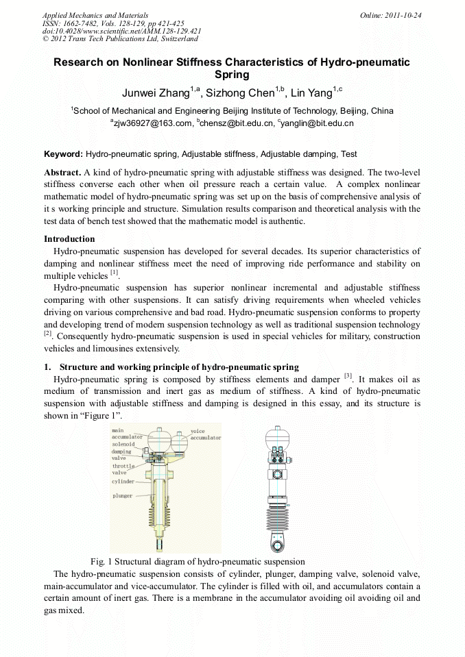 Research on Nonlinear Stiffness Characteristics of Hydro-Pneumatic ...