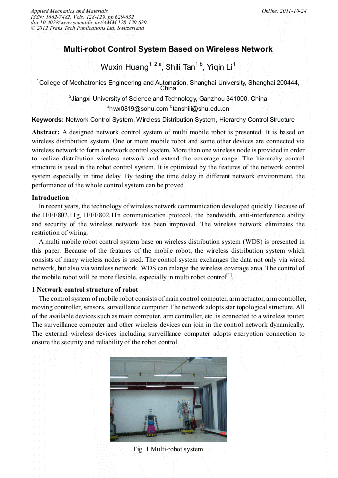 Multi-Robot Control System Based on Wireless Network | Scientific.Net