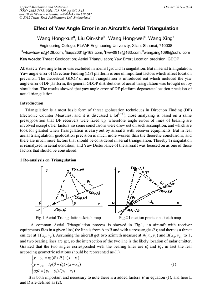 Effect of Yaw Angle Error in an Aircraft’s Aerial Triangulation ...