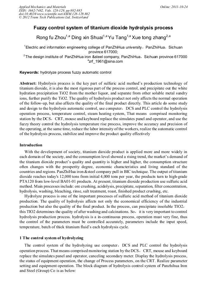 Fuzzy Control System of Titanium Dioxide Hydrolysis Process ...
