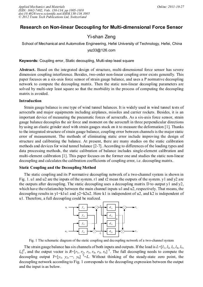 Research on Non-Linear Decoupling for Multi-Dimensional Force Sensor | Scientific.Net