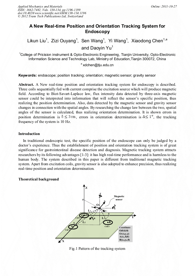 A New Real-Time Position and Orientation Tracking System for Endoscopy ...