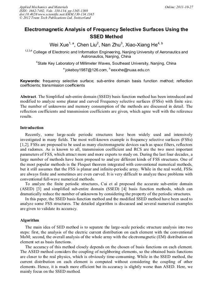 Electromagnetic Analysis of Frequency Selective Surfaces Using the SSED ...