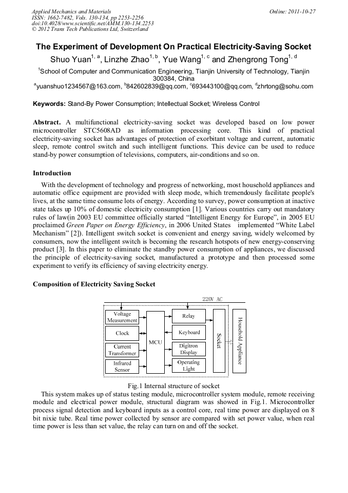 The Experiment of Development on Practical Electricity-Saving Socket ...