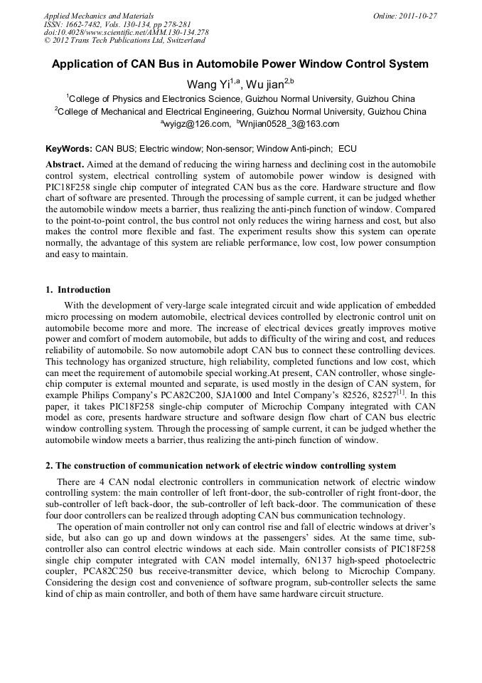 Application of CAN Bus in Automobile Power Window Control System ...