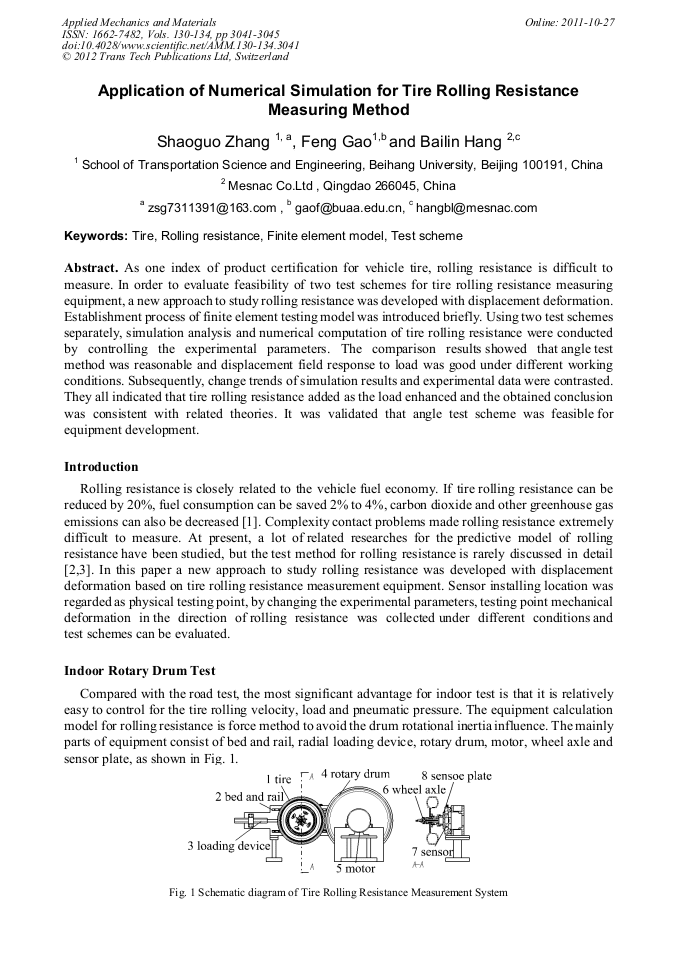 Application of Numerical Simulation for Tire Rolling Resistance ...