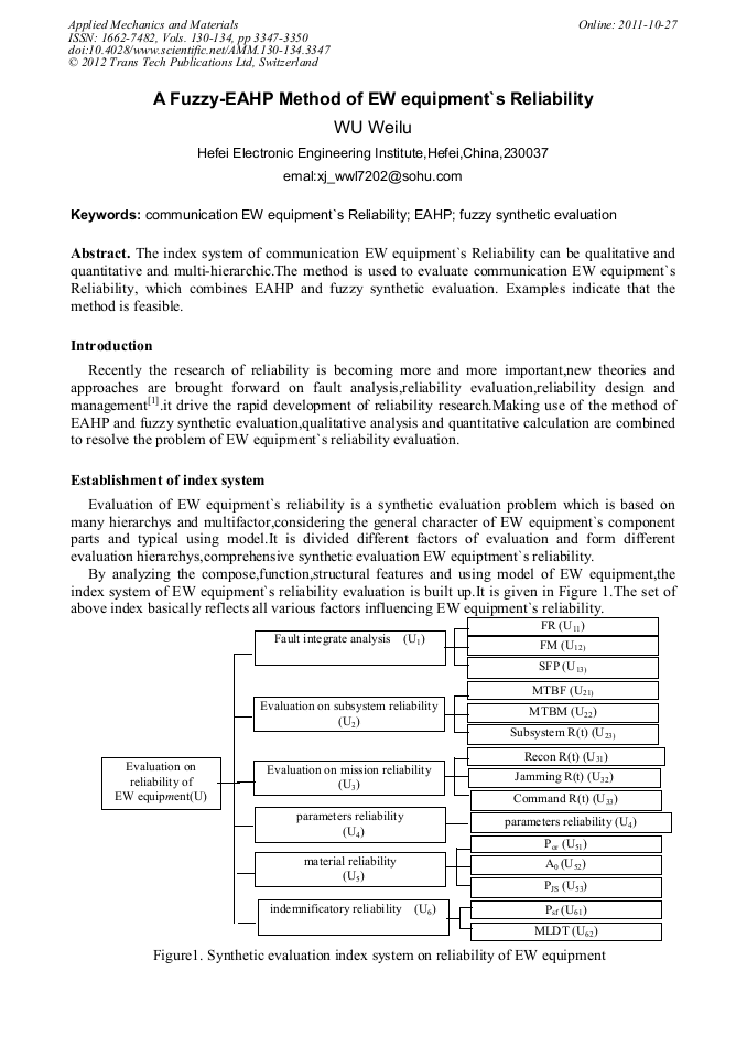 A Fuzzy-EAHP Method of EW Equipment`s Reliability | Scientific.Net
