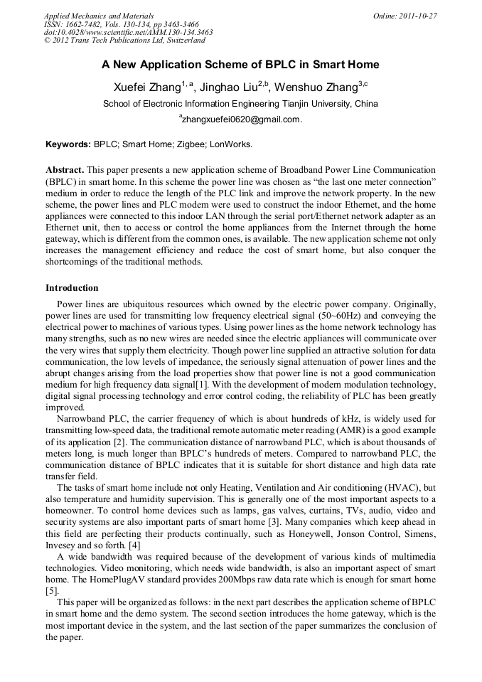 A New Application Scheme of BPLC in Smart Home | Scientific.Net