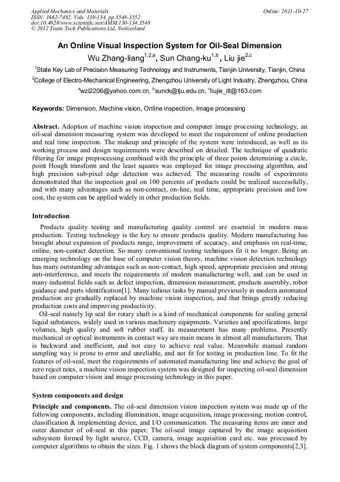 An Online Visual Inspection System for Oil-Seal Dimension | Scientific.Net