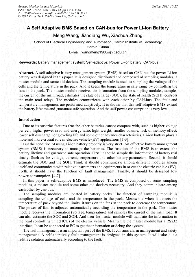 A Self-Adaptive BMS Based on CAN-Bus for Power Li-Ion Battery ...