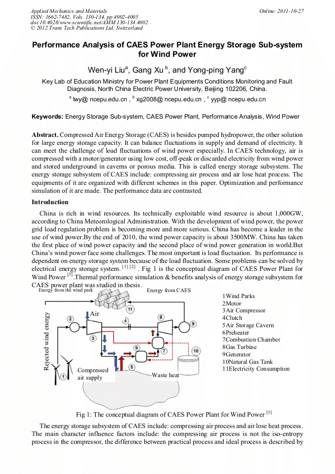 Performance Analysis of CAES Power Plant Energy Storage Sub-System for ...