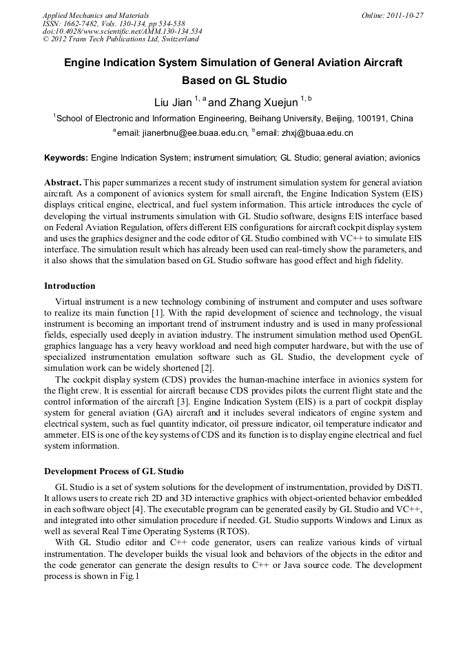 Engine Indication System Simulation of General Aviation Aircraft Based ...
