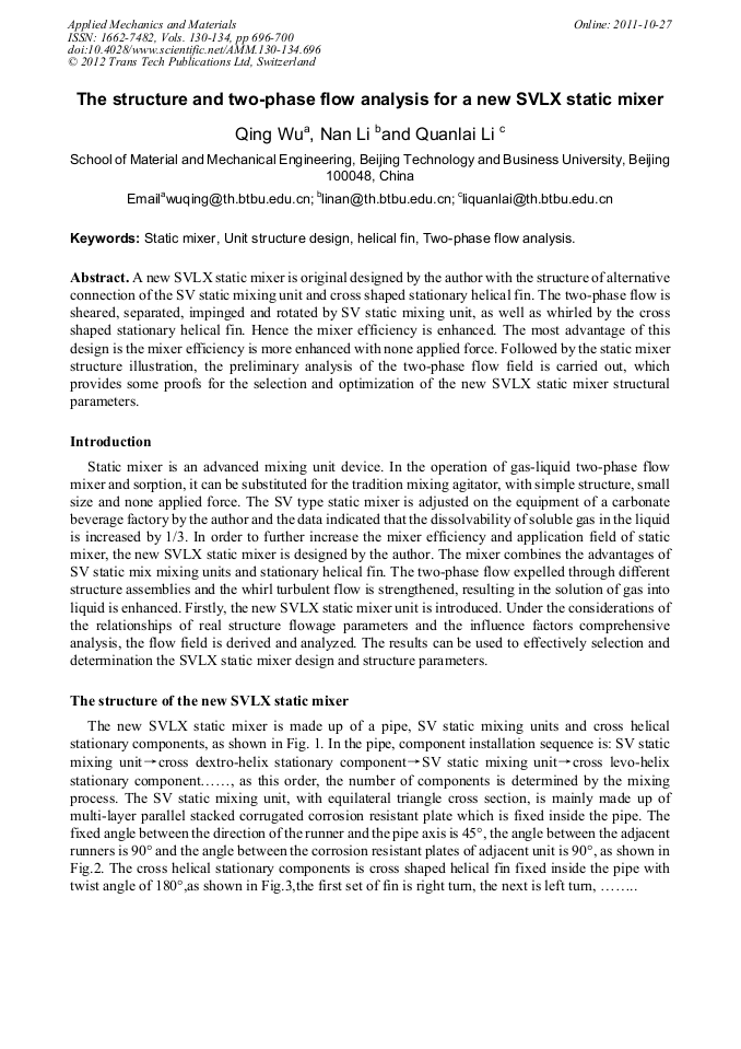 The Structure and Two-Phase Flow Analysis for a New SVLX Static Mixer ...