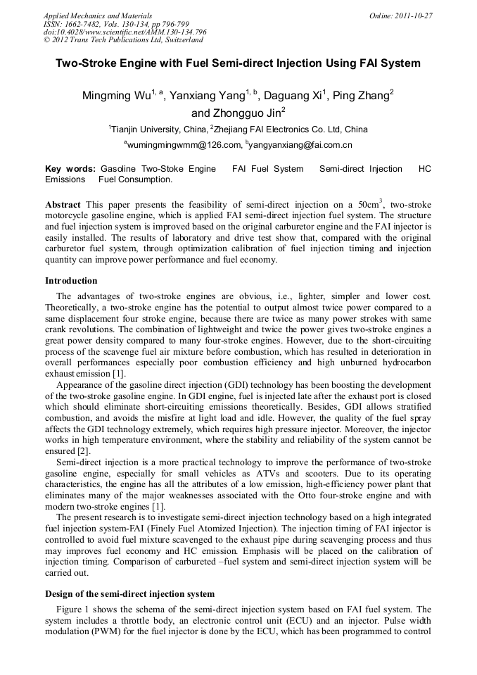 Two-Stroke Engine with Fuel Semi-Direct Injection Using FAI System ...