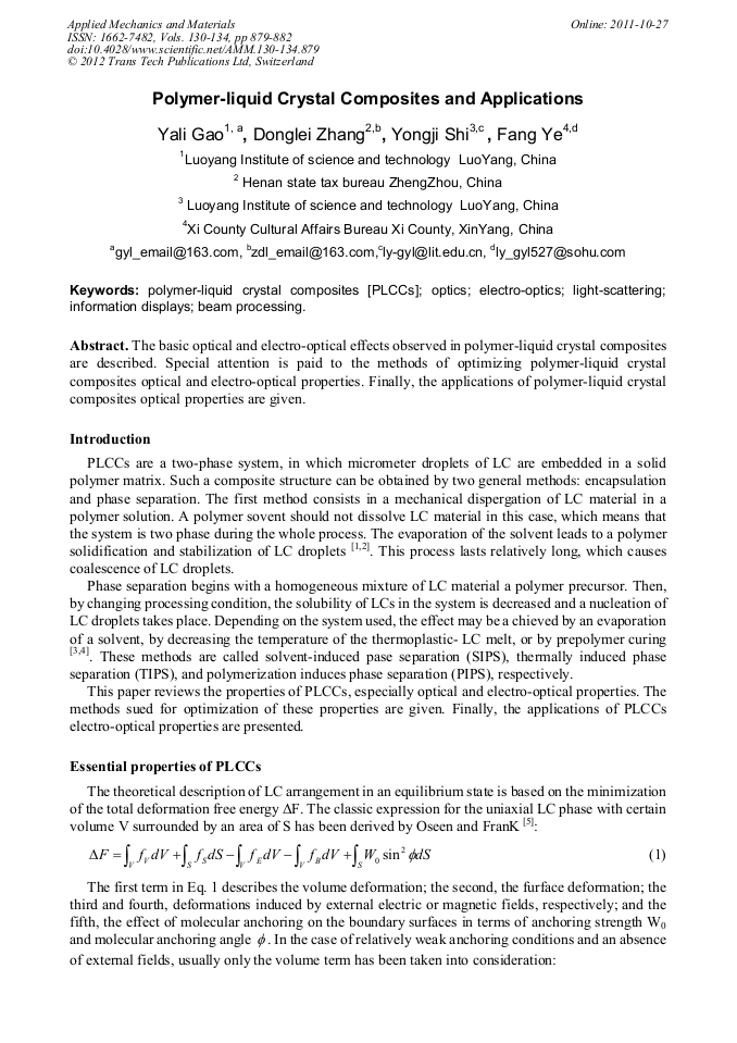 Polymer-Liquid Crystal Composites and Applications | Scientific.Net
