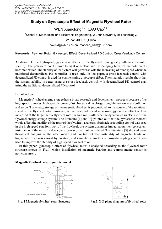 Study on Gyroscopic Effect of Magnetic Flywheel Rotor | Scientific.Net