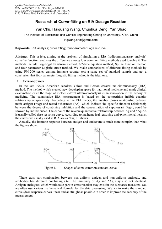 Research of Curve-Fitting on RIA Dosage Reaction | Scientific.Net