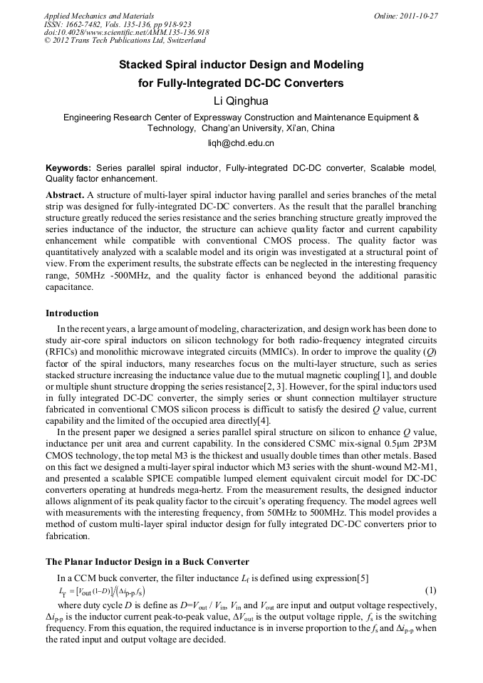Stacked Spiral Inductor Design and Modeling for Fully-Integrated DC-DC ...