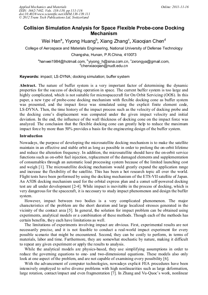Collision Simulation Analysis for Space Flexible Probe-Cone Docking ...