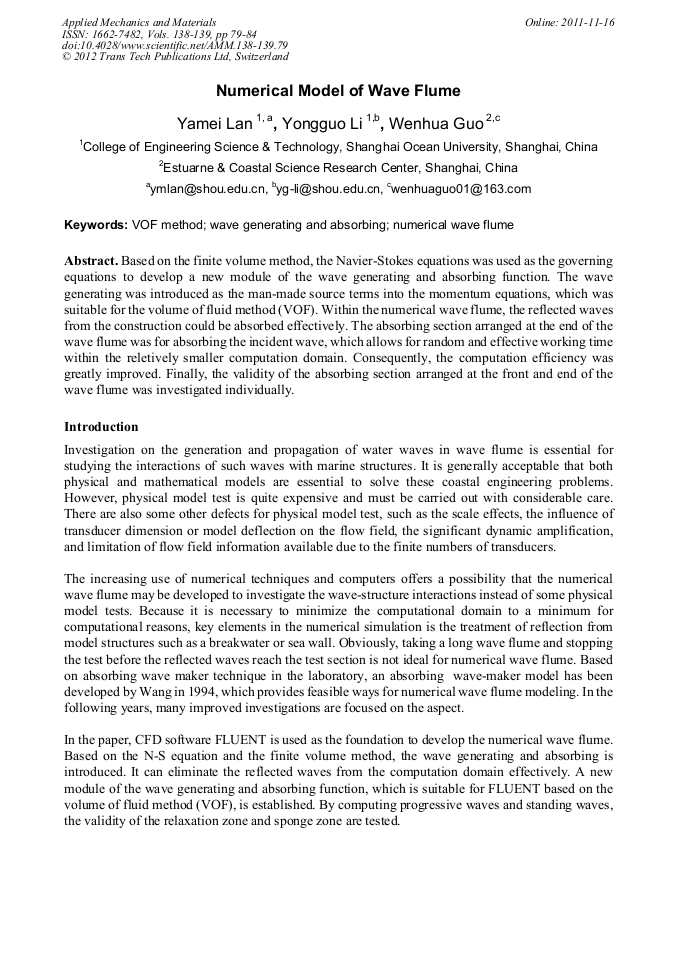 Numerical Model of Wave Flume | Scientific.Net