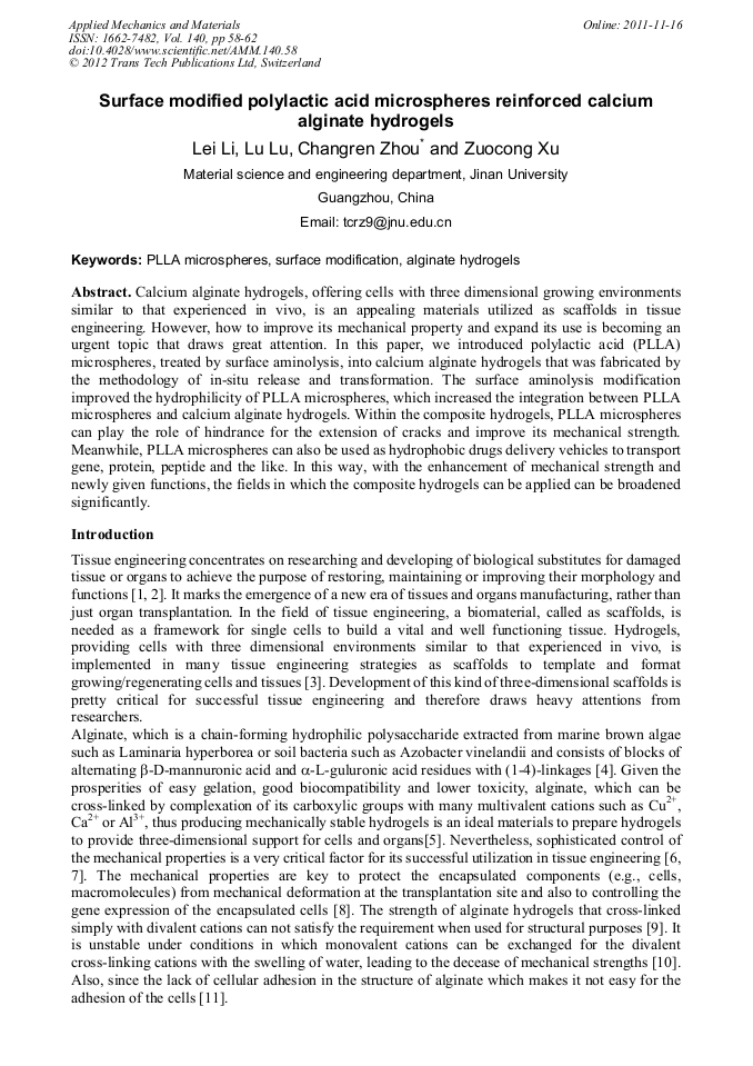 Surface Modified Polylactic Acid Microspheres Reinforced Calcium ...