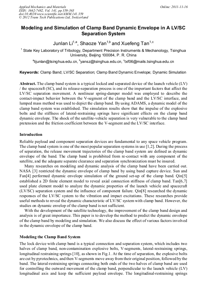 Modeling and Simulation of Clamp Band Dynamic Envelope in a LV/SC ...