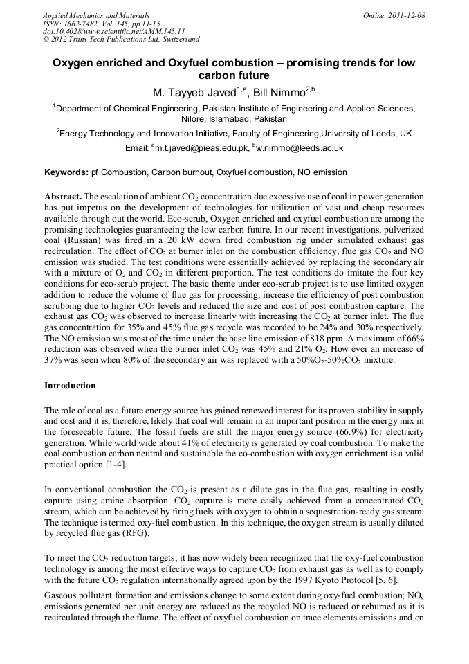 Oxygen Enriched and Oxyfuel Combustion - Promising Trends for Low ...