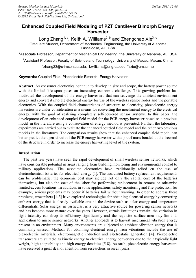 Enhanced Coupled Field Modeling of PZT Cantilever Bimorph Energy ...