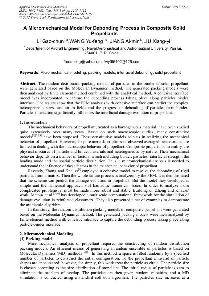 A Micromechanical Model for Debonding Process in Composite Solid ...