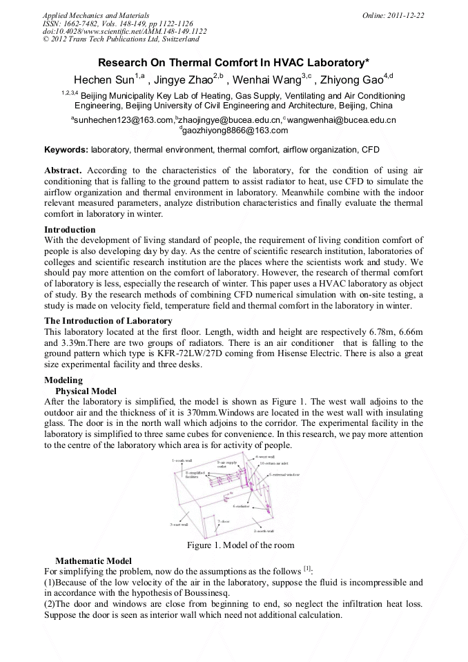 Research on Thermal Comfort in HVAC Laboratory | Scientific.Net