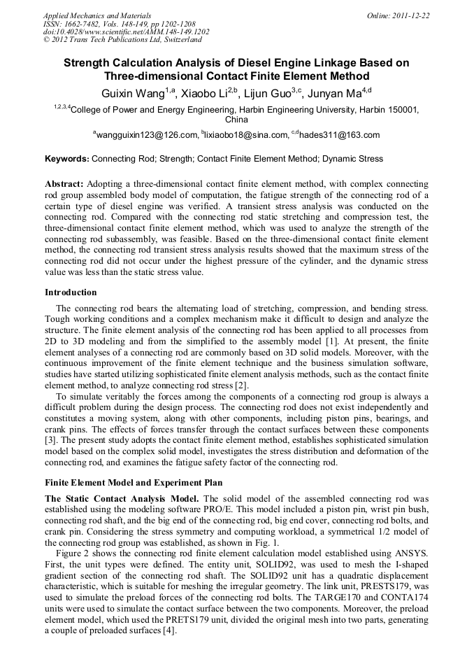 Strength Calculation Analysis of Diesel Engine Linkage Based on Three ...