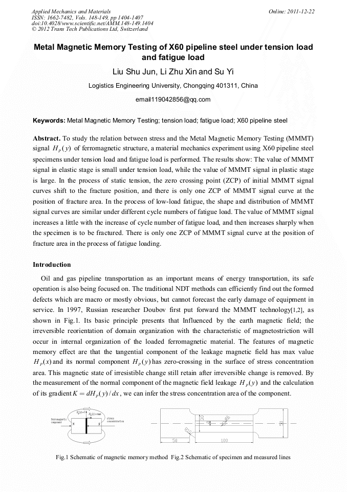 Metal Magnetic Memory Testing of X60 Pipeline Steel under Tension Load ...