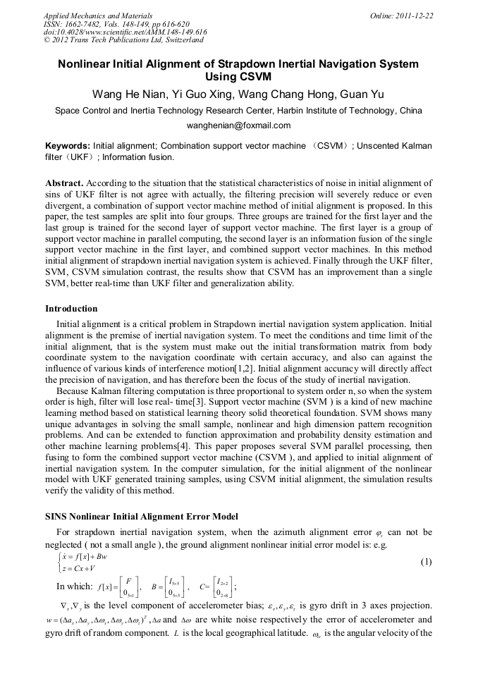 Nonlinear Initial Alignment of Strapdown Inertial Navigation System ...