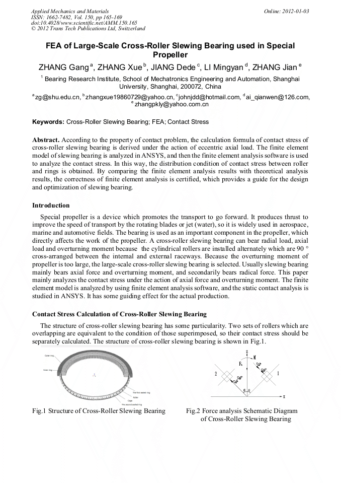 FEA of Large-Scale Cross-Roller Slewing Bearing Used in Special ...