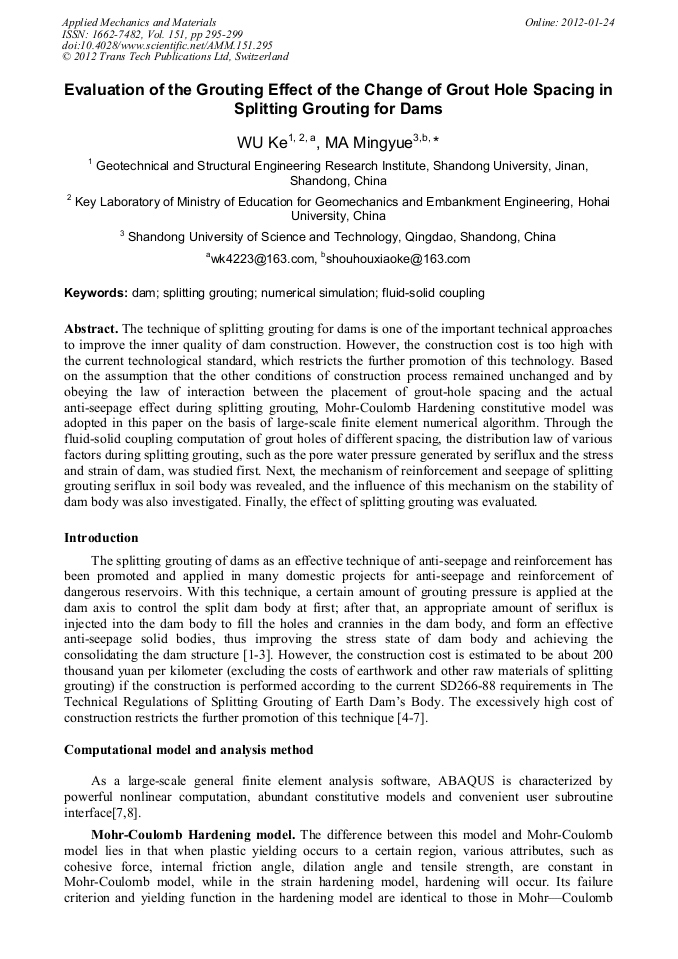 Evaluation of the Grouting Effect of the Change of Grout Hole Spacing ...
