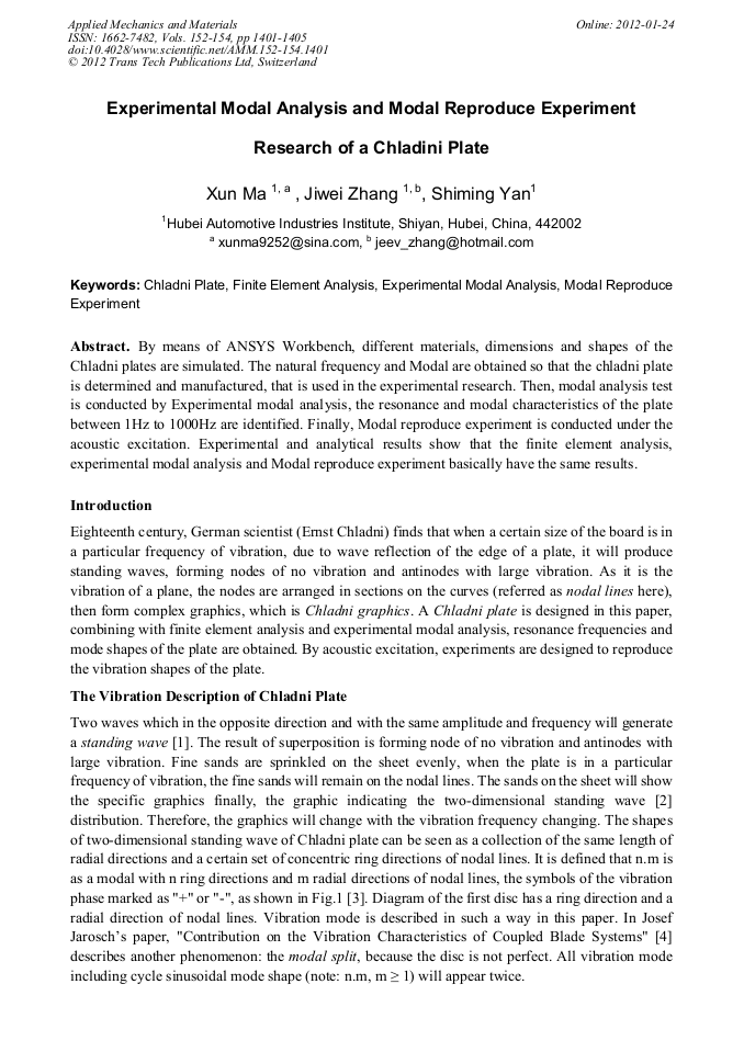 Experimental Modal Analysis and Modal Reproduce Experiment Research of ...