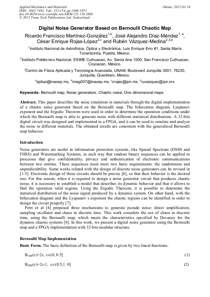 Digital Noise Generator Based on Bernoulli Chaotic Map | Scientific.Net