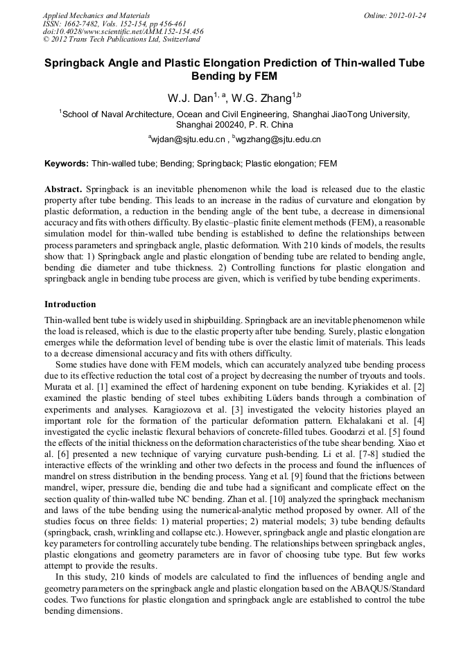 Springback Angle and Plastic Elongation Prediction of Thin-Walled Tube ...