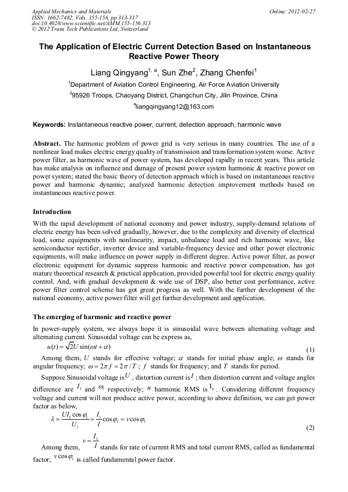 The Application of Electric Current Detection Based on Instantaneous Reactive Power Theory ...