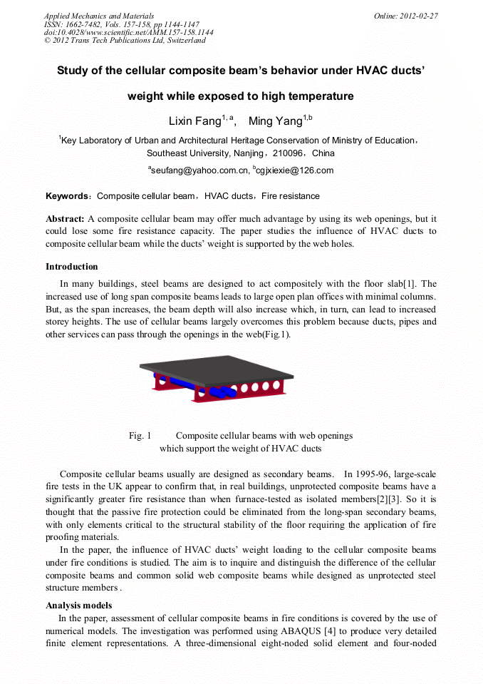 Study of the Cellular Composite Beam’s Behavior under HVAC Ducts ...